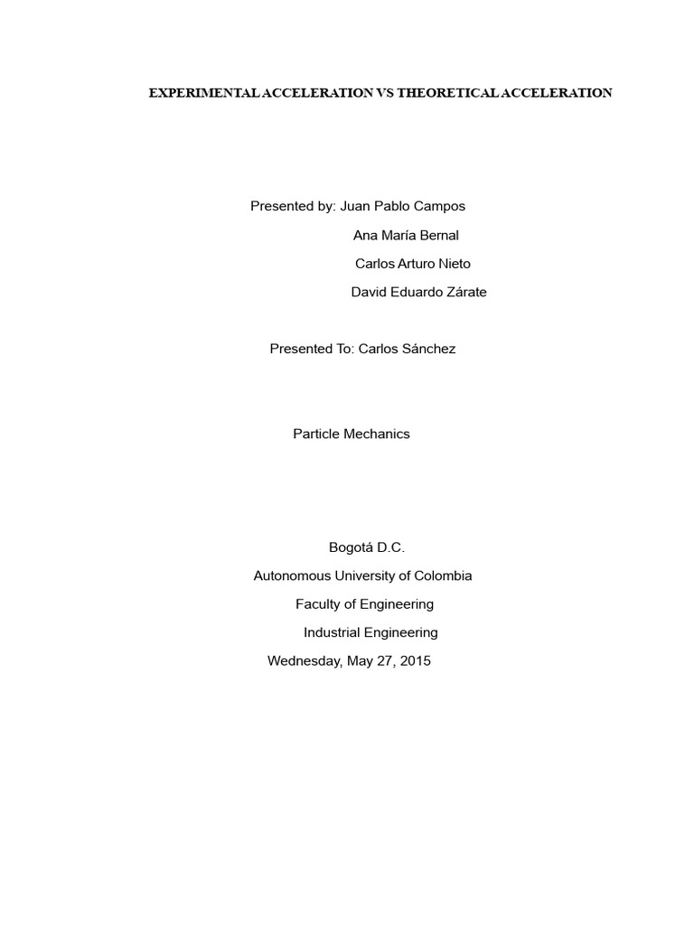 Experimental Acceleration Vs Theoretical Acceleration | PDF | Force | Acceleration