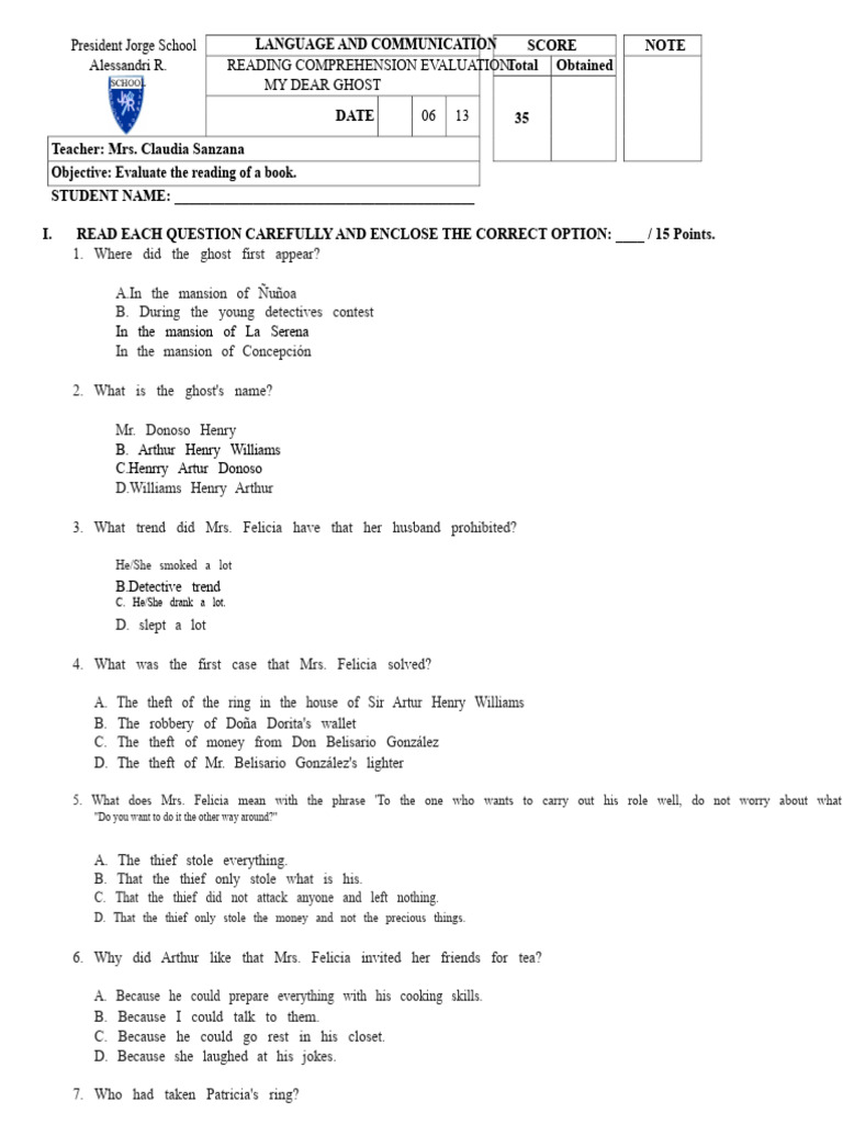 Reading Comprehension: My Dear Ghost | PDF