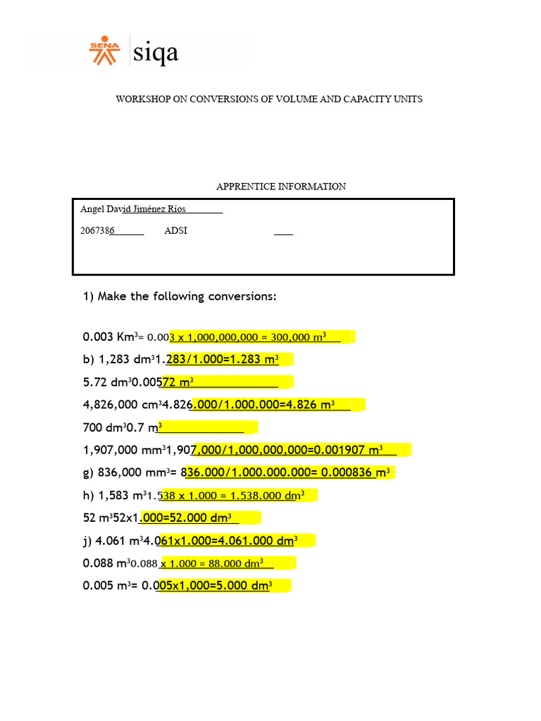 Workshop On Conversions of Volume and Capacity Units | PDF
