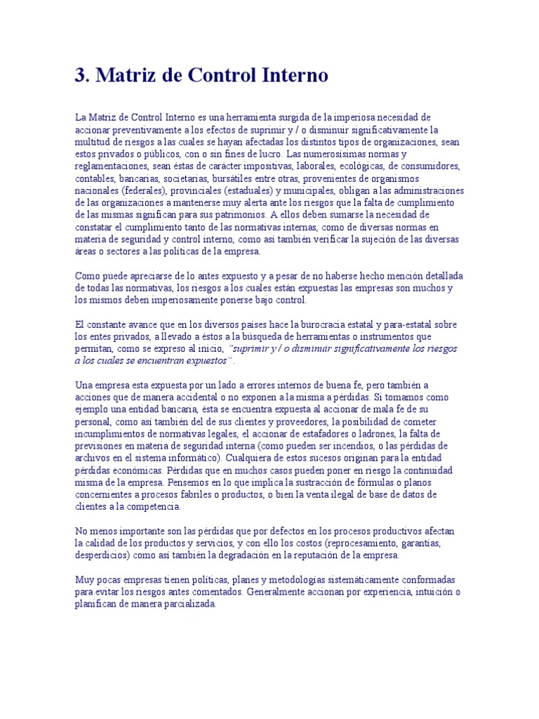 Matriz de Control Interno | PDF | Cuestionario | Matriz (Matemáticas)