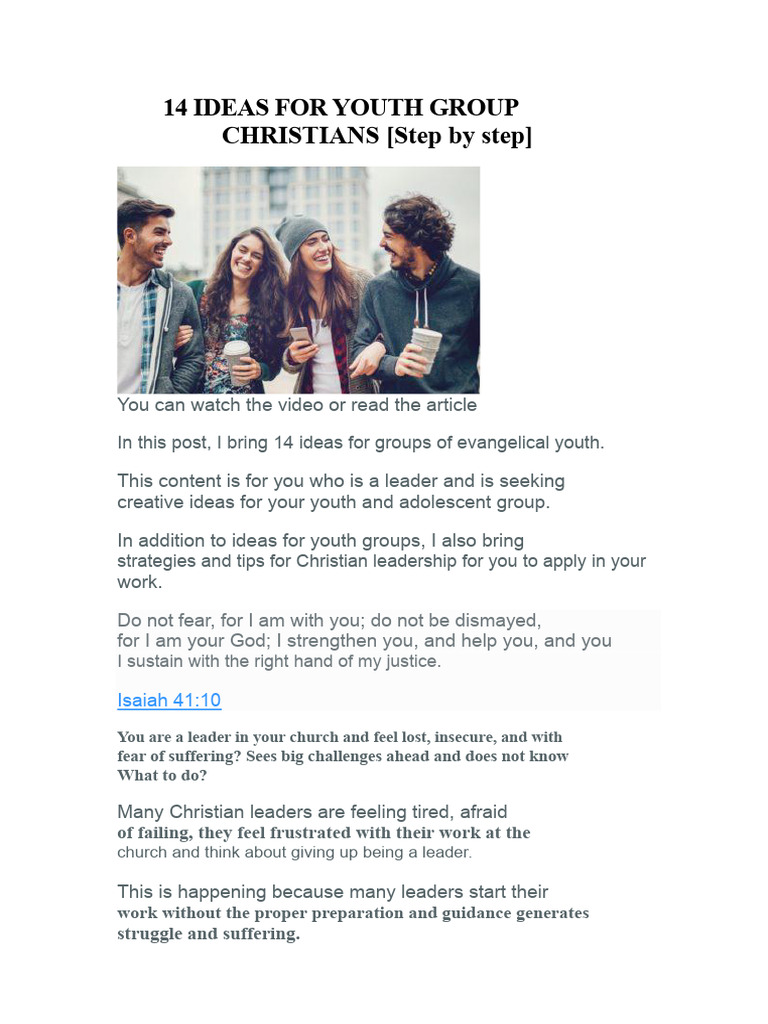 14 Ideas For A Christian Youth Group (Step by Step) | PDF | Prayer | Jesus