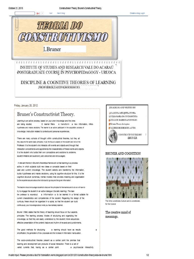 Constructivism Theory - Bruner's Constructivist Theory - PDF | PDF | Constructivism (Philosophy ...
