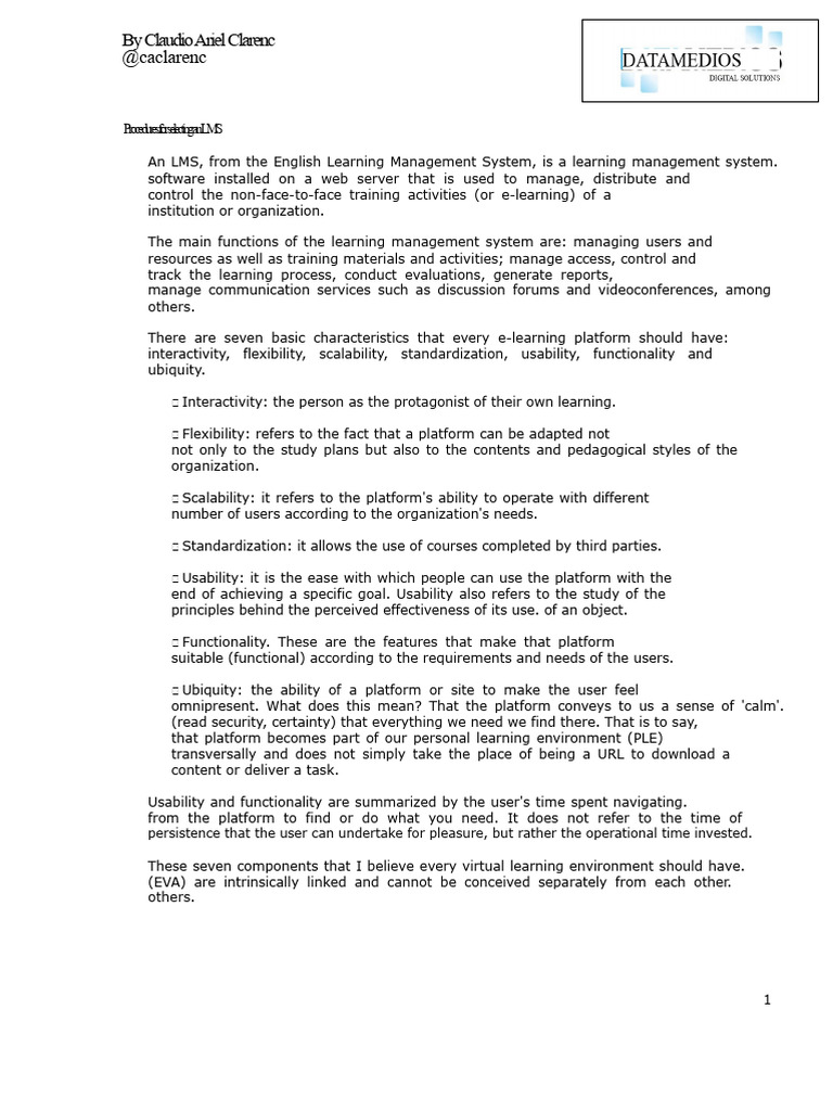 Types of LMS, Characteristics and Requirements: Procedures For ...