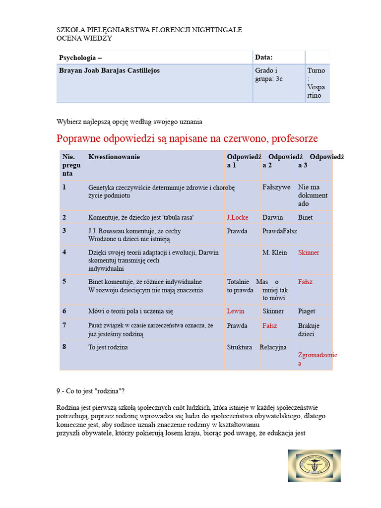 Egzamin Z Drugiego Semestru Psychologii Zdrowia | PDF