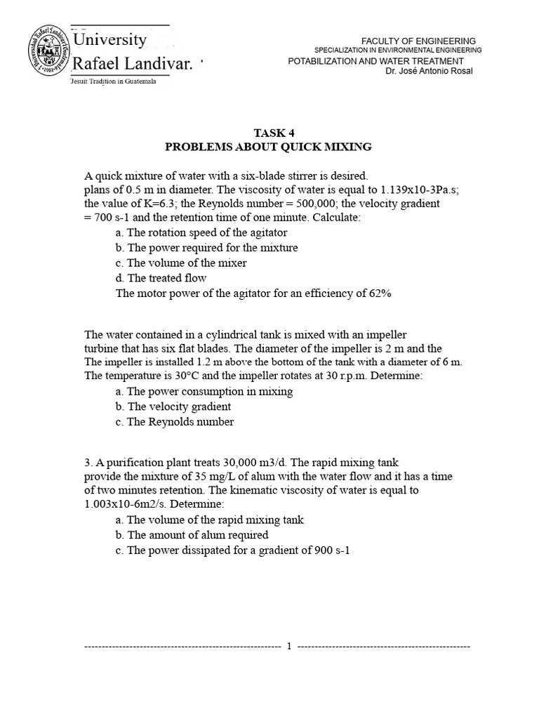 Quick Mixing Calculations for Water Treatment | PDF | Reynolds Number ...