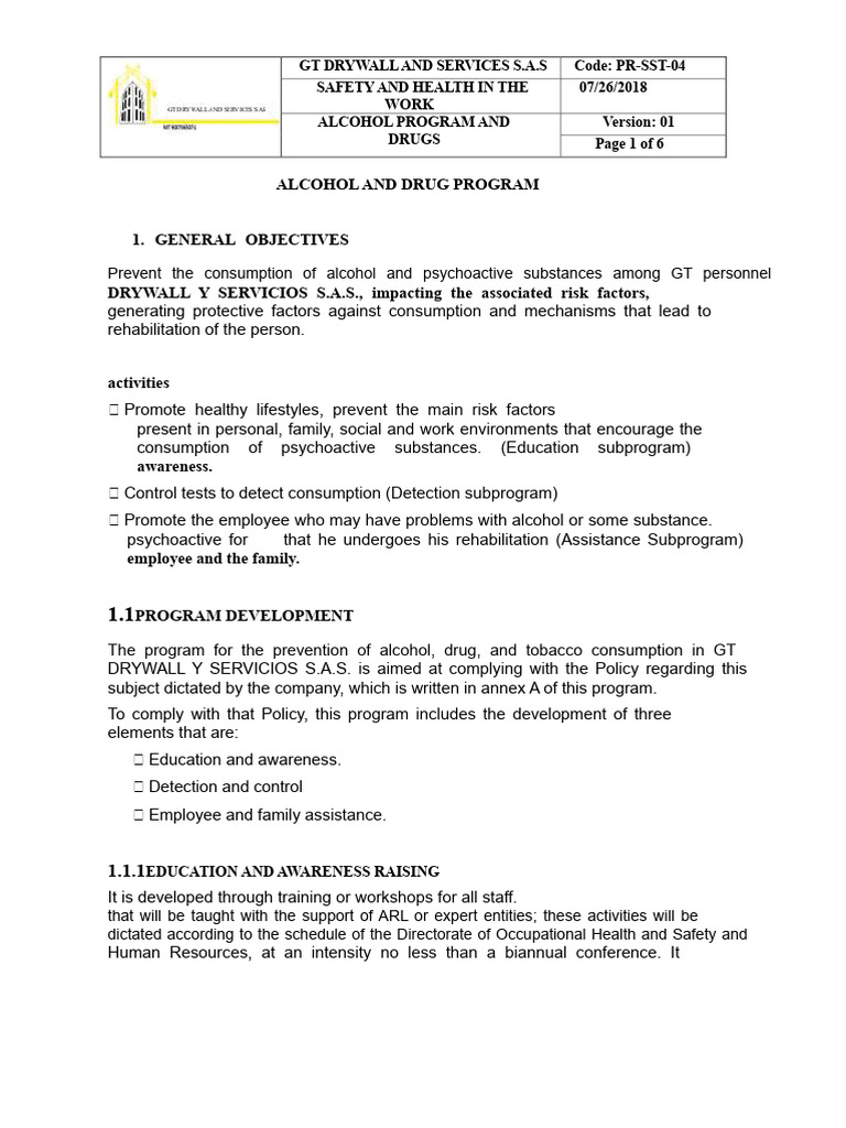 PR-SST-04-Program Alcohol and Drugs | PDF | Drug Rehabilitation | Drugs