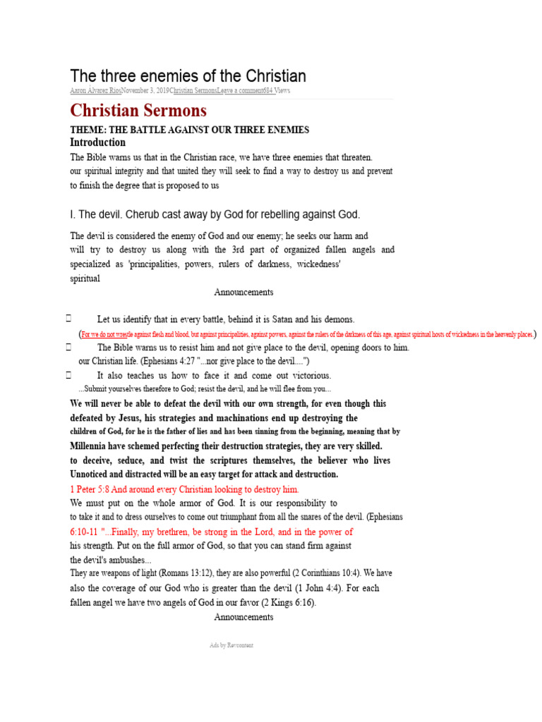The Christian's Three Spiritual Enemies | PDF | Satan | Fallen Angels