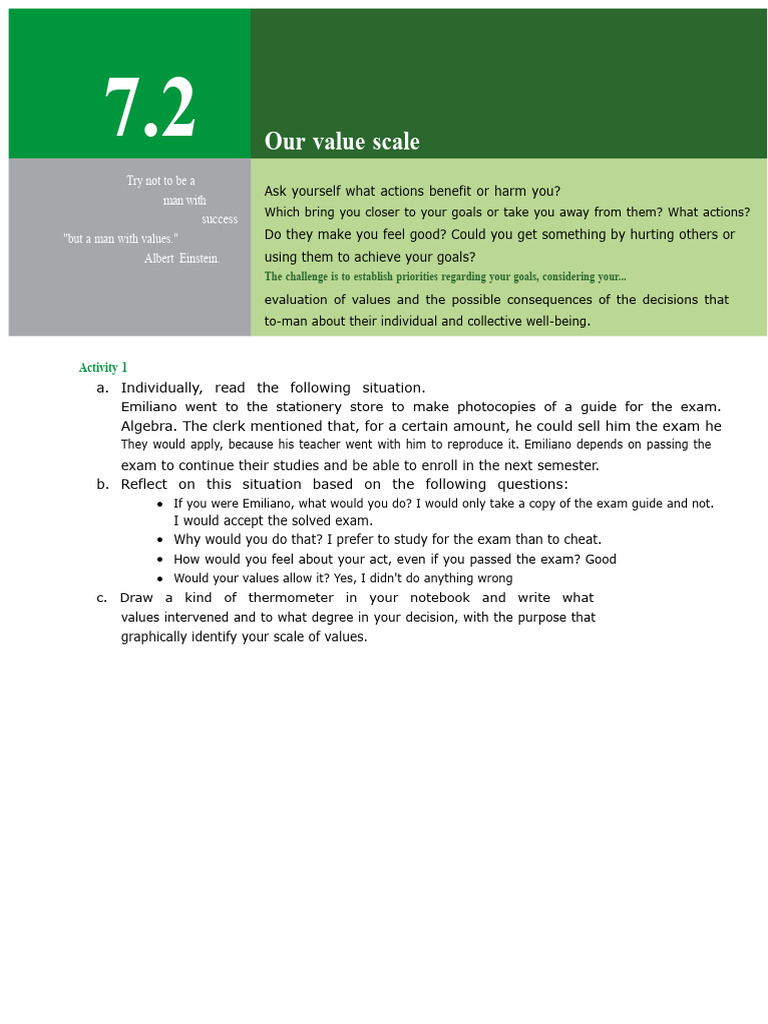 Lesson 7 - Our Scale of Values | PDF