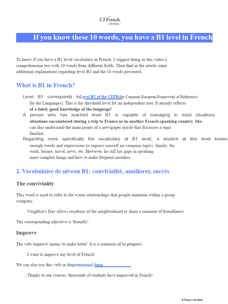 Vocabulary Level B1 | PDF | Linguistics