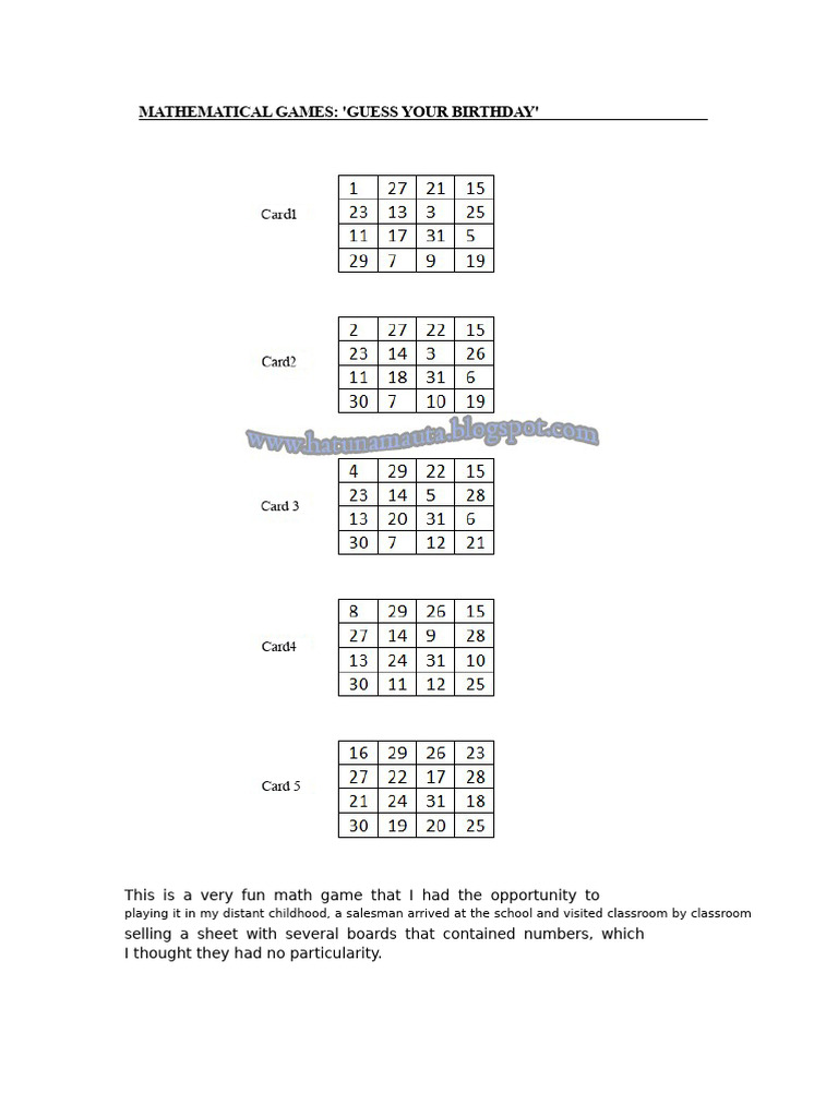 Guess Your Birthday | PDF | Mathematics