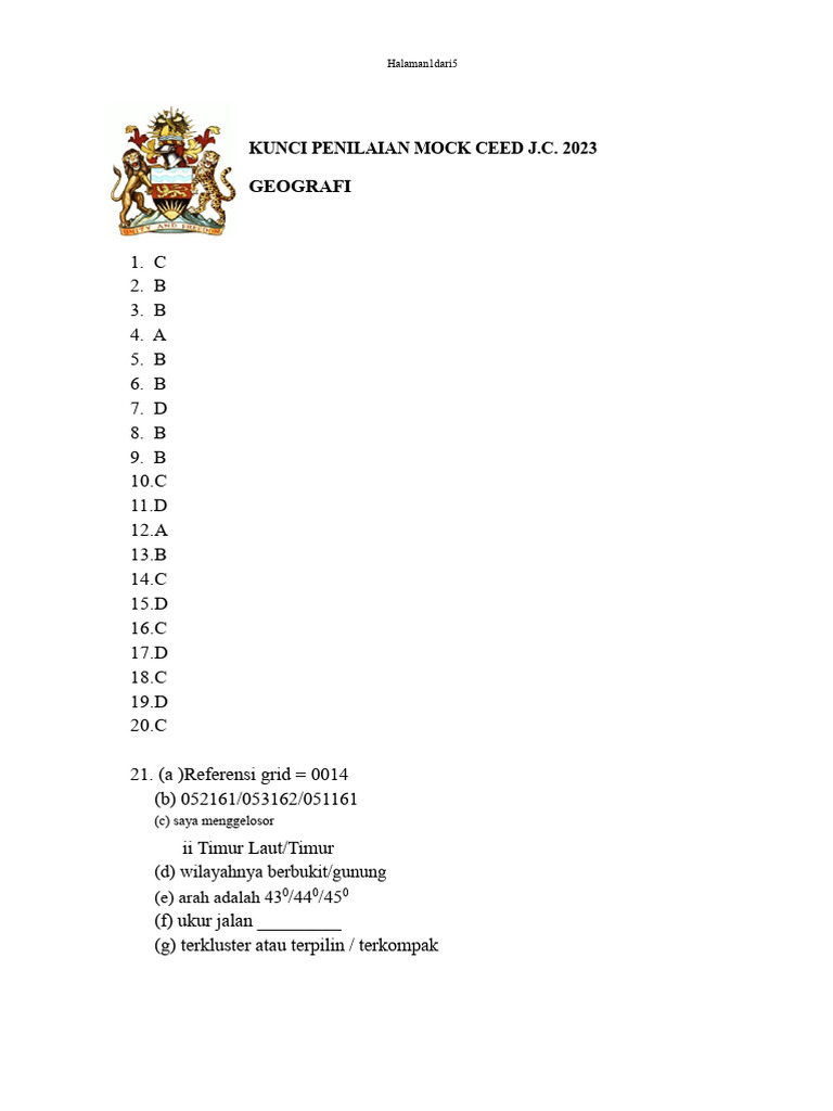 Kunci Penilaian Geografi Jce 2023 | PDF
