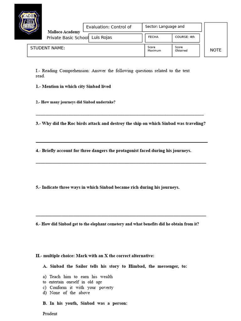 Sinbad the Sailor: Reading Comprehension | PDF