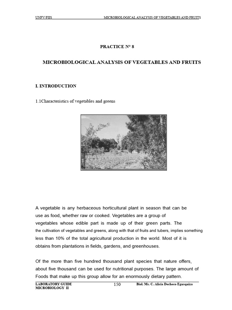 Microbiological Analysis of Fruits & Vegetables | PDF | Vegetables ...