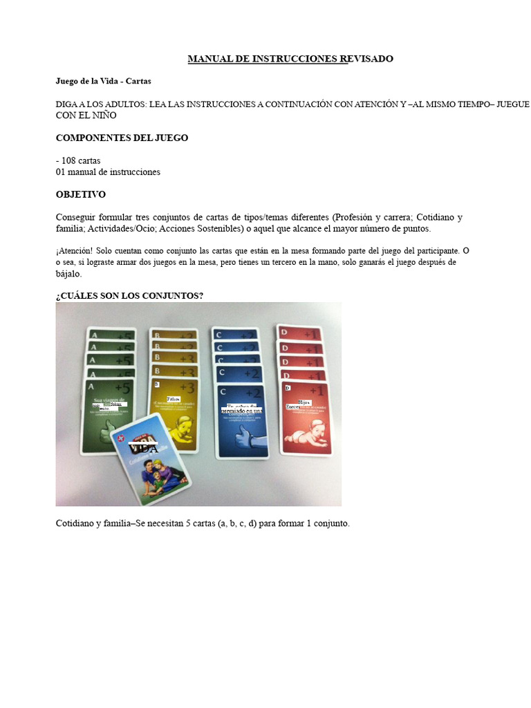 Instrucciones Juego de la Vida - Cartas | PDF