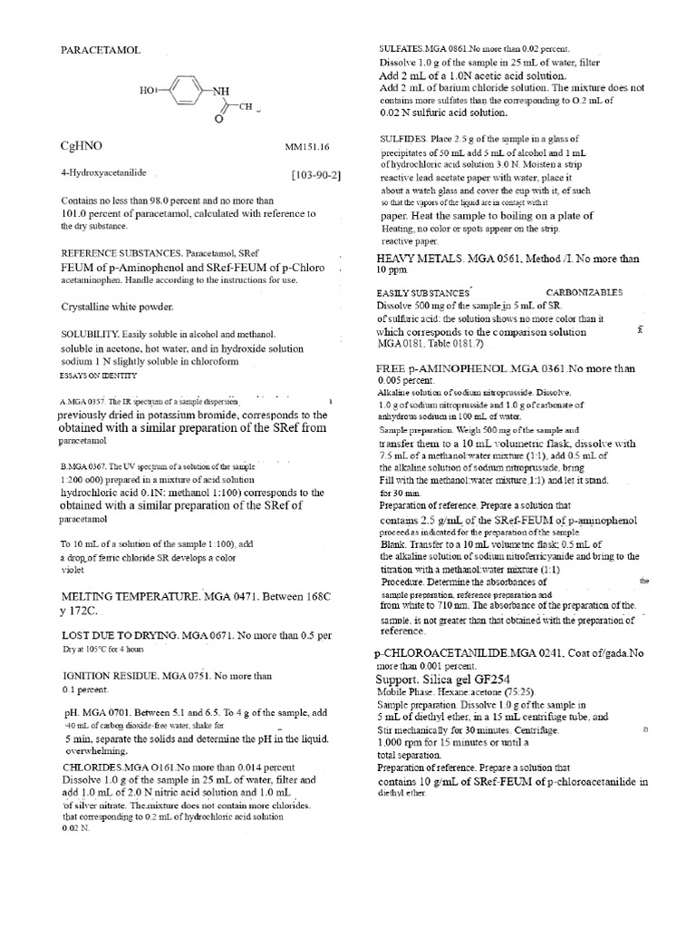 Monograph On Paracetamol | PDF