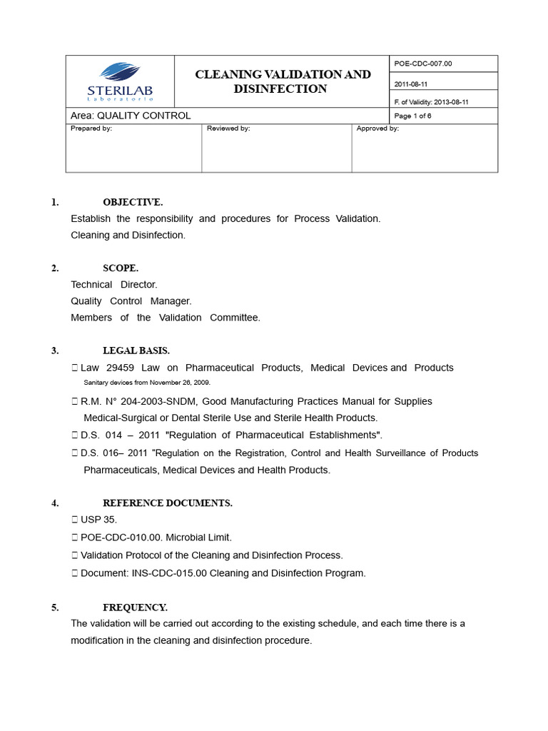 Poe-Cdc-007.00 Validation of Cleaning and Disinfection | PDF | Verification And Validation ...
