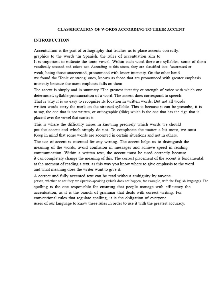 Classification of Words According To Their Accent | PDF | Stress ...