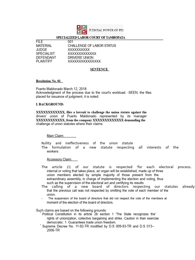 Labor Court Ruling Template | PDF | Board Of Directors | Trade Union