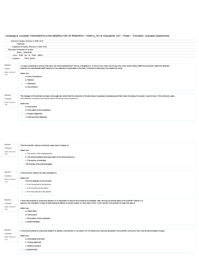 Unit 1 - Phase 1 - Foundation - Evaluation Questionnaire | PDF ...