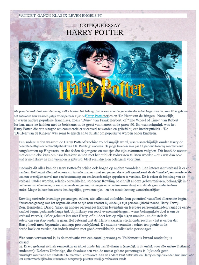 Kritiek Essay - Harry Potter | PDF