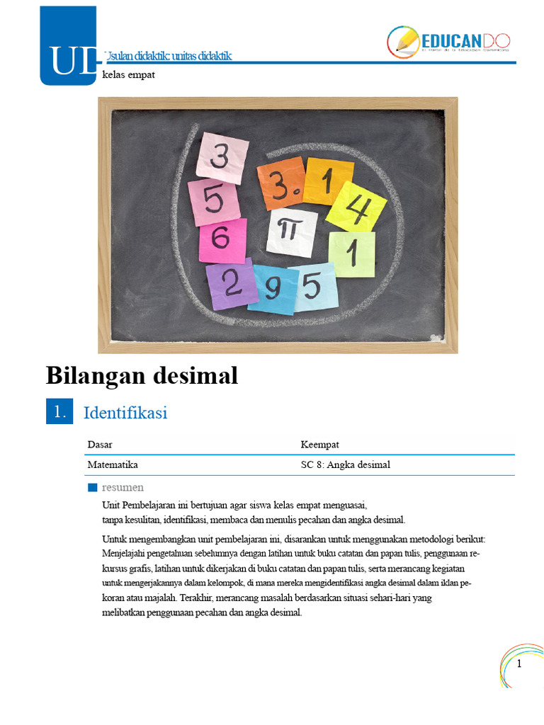 Pembelajaran Angka Desimal Kelas 4 | PDF