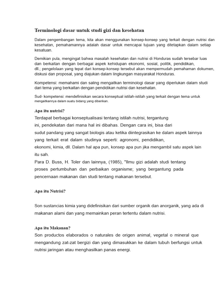 Terminologi Dasar Untuk Studi Nutrisi Dan Kesehatan | PDF