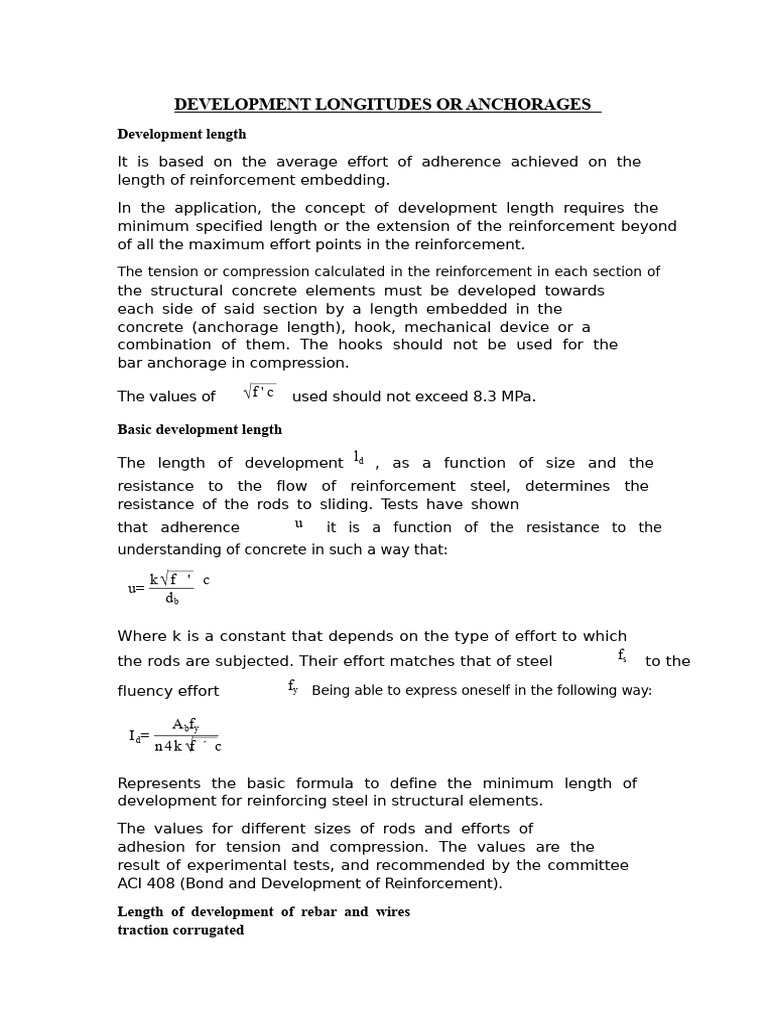 Development Length for Reinforcement Bars | PDF | Bending | Mechanical ...