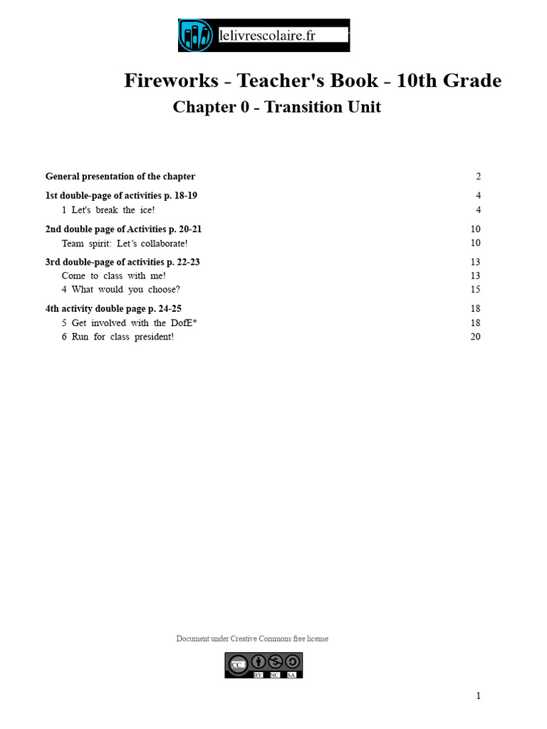 Fireworks 2nd - Teacher's Book - Chapter 0 - Transition Unit | PDF ...