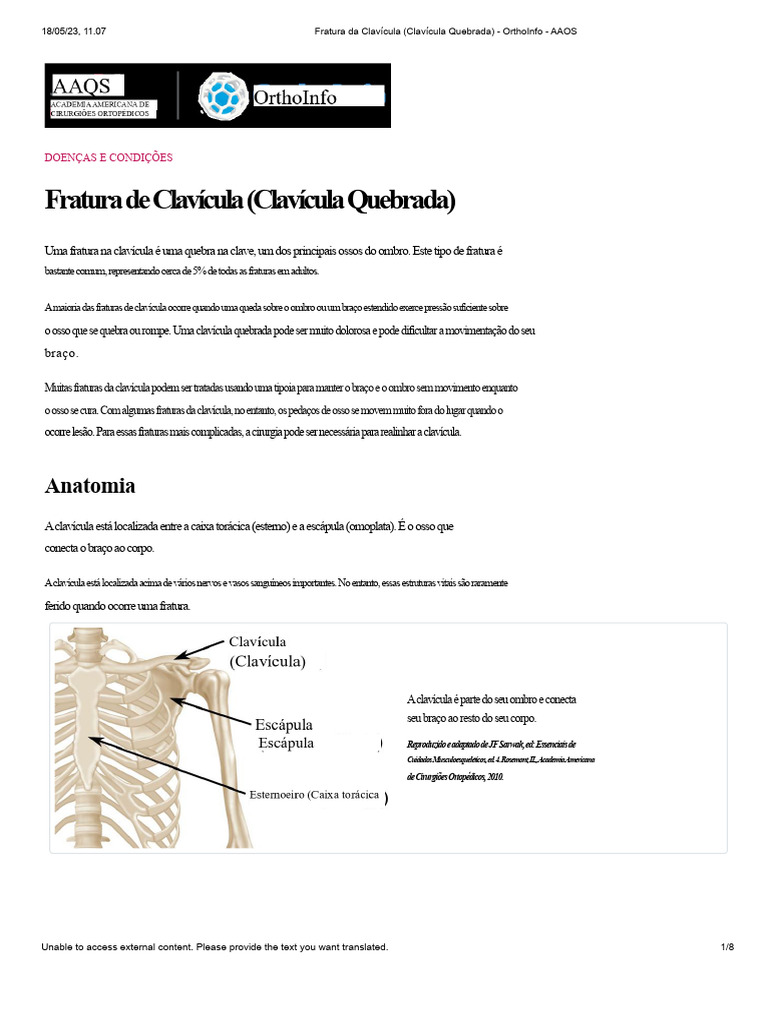 Fratura Da Clavícula (Clavícula Quebrada) - OrthoInfo - AAOS | PDF ...