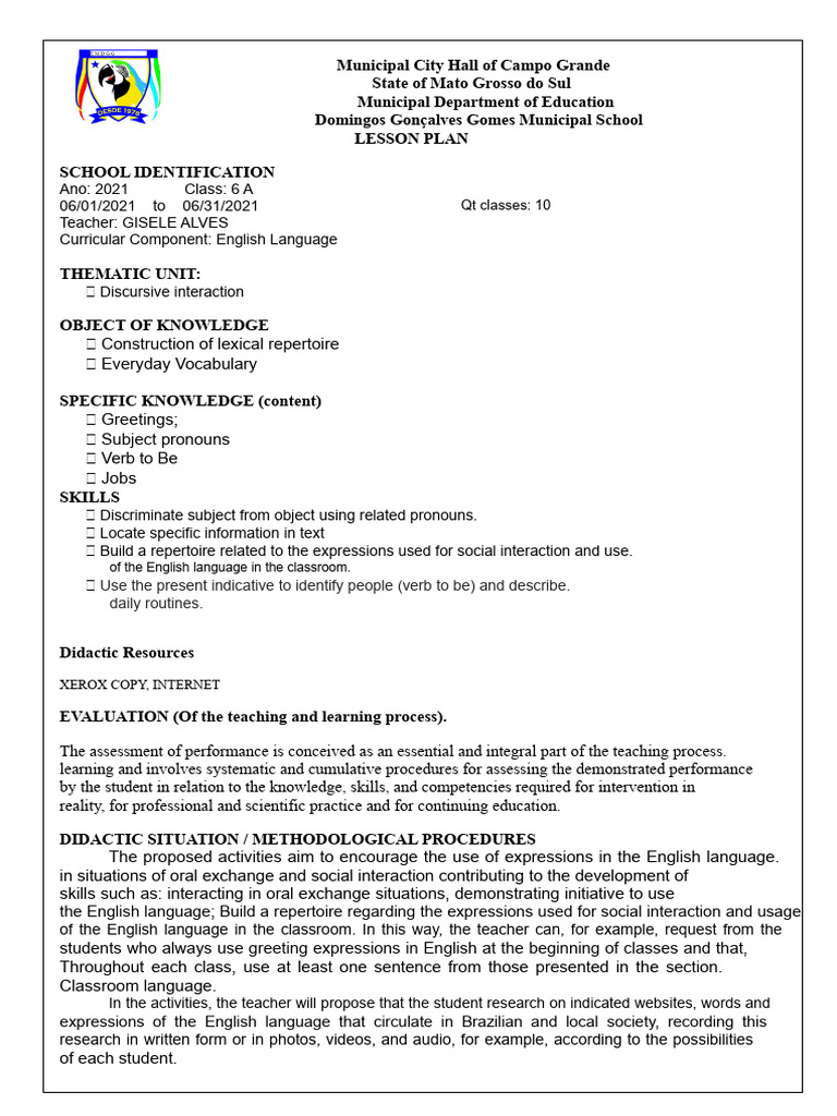 6th Grade English Lesson Plan | PDF | English Language | Lesson Plan