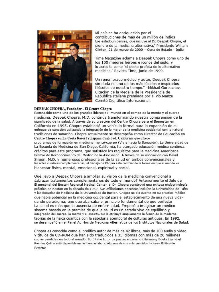 Deepak Chopra: Pionero en Medicina Alternativa | PDF | Medicina ...