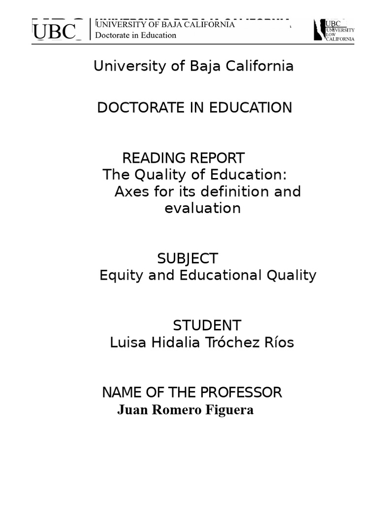 Quality of Education Reading Report | PDF | Knowledge | System