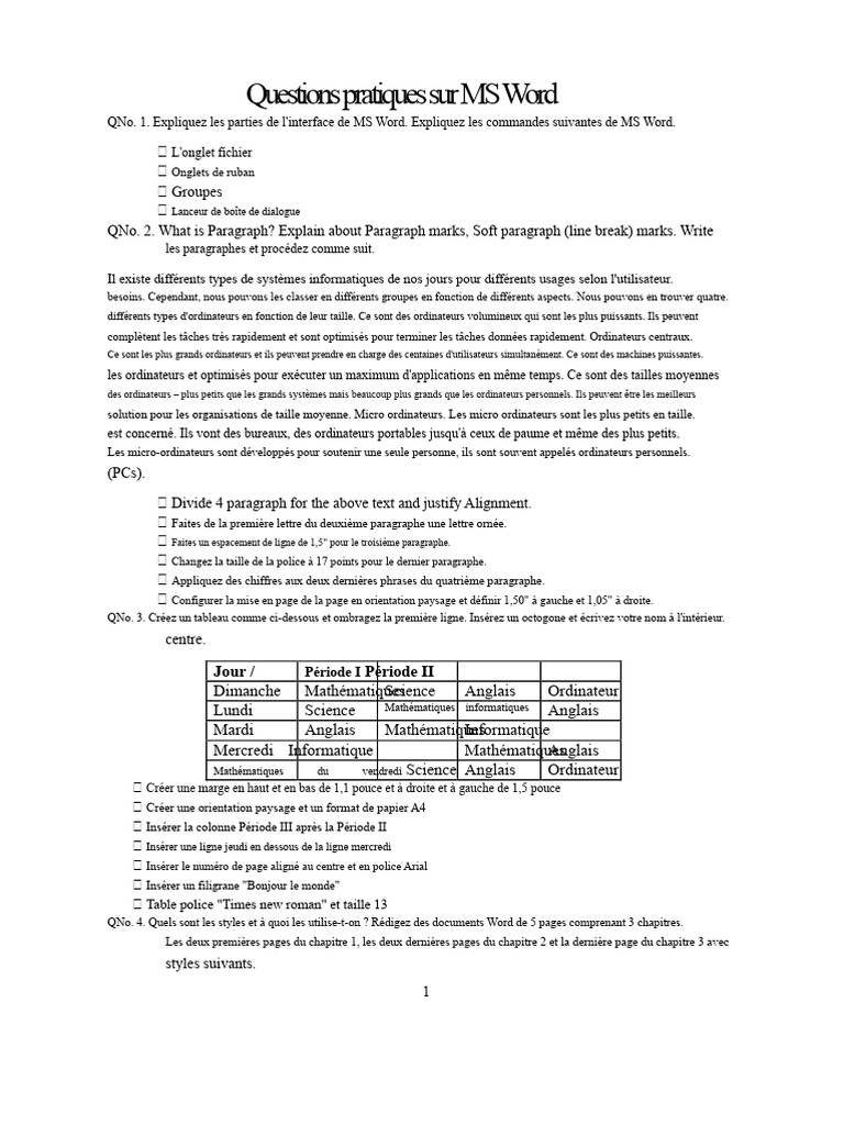 Questions Pratiques Pour Les Exercices-37524 PDF | PDF | Microsoft Word | Informatique