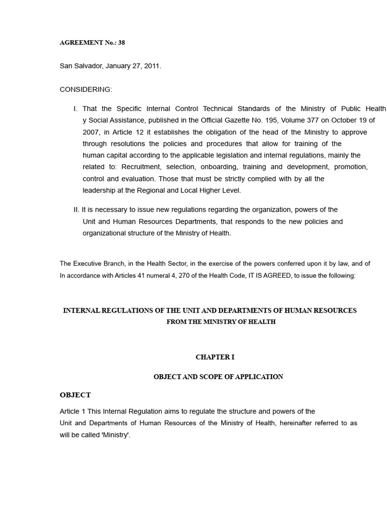 Internal Regulations of The Unit and Department of Human Resources ...