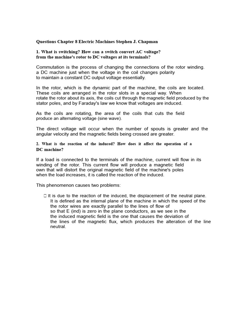 Questions Chapter 8 Electric Machines Stephen Chapman | PDF ...