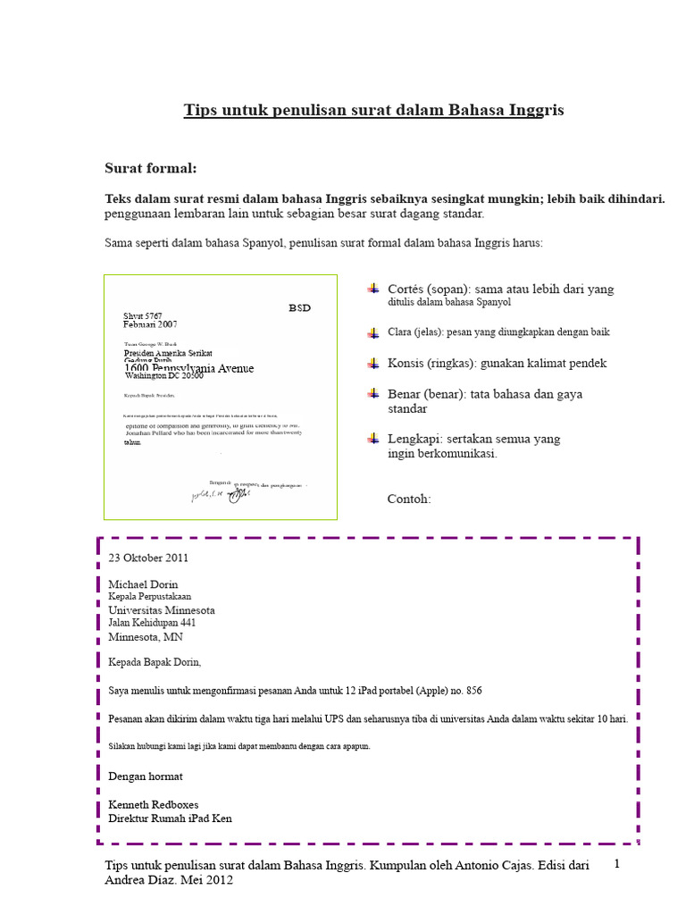 Tips Untuk Menulis Surat Dalam Bahasa Inggris | PDF