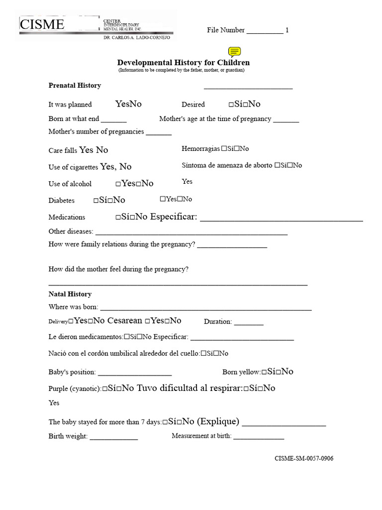 Child Development History Form | PDF | Pregnancy | Childbirth