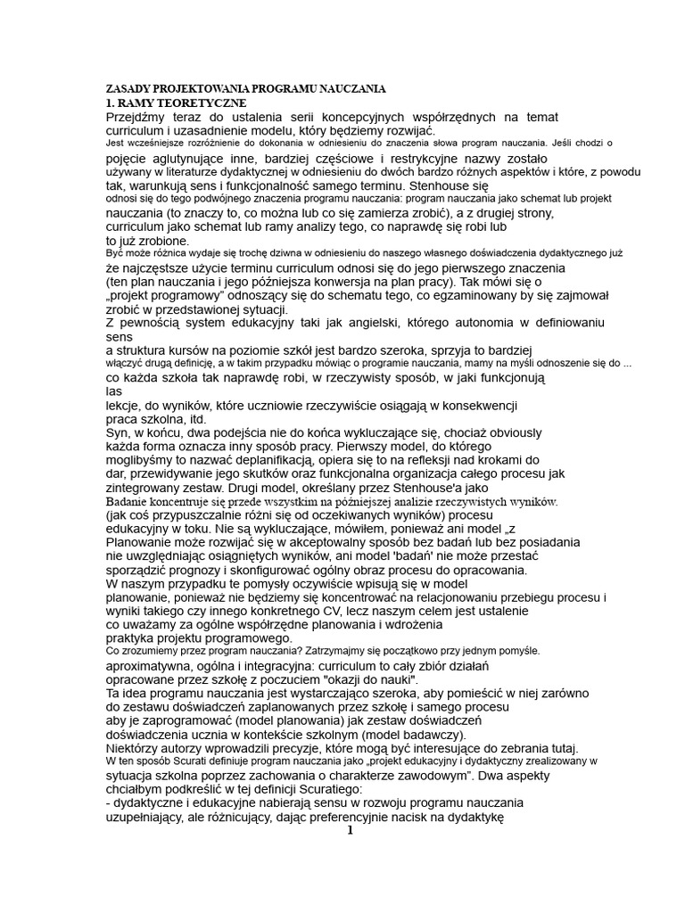 Zasady Projektowania Programu Nauczania | PDF