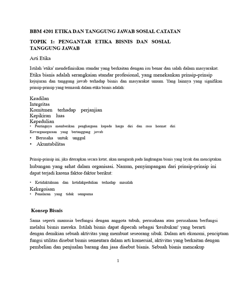 Etika Bisnis dan Tanggung Jawab Sosial | PDF