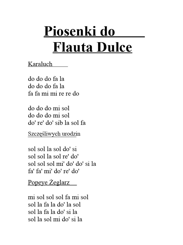 Piosenki na flet prosty | PDF