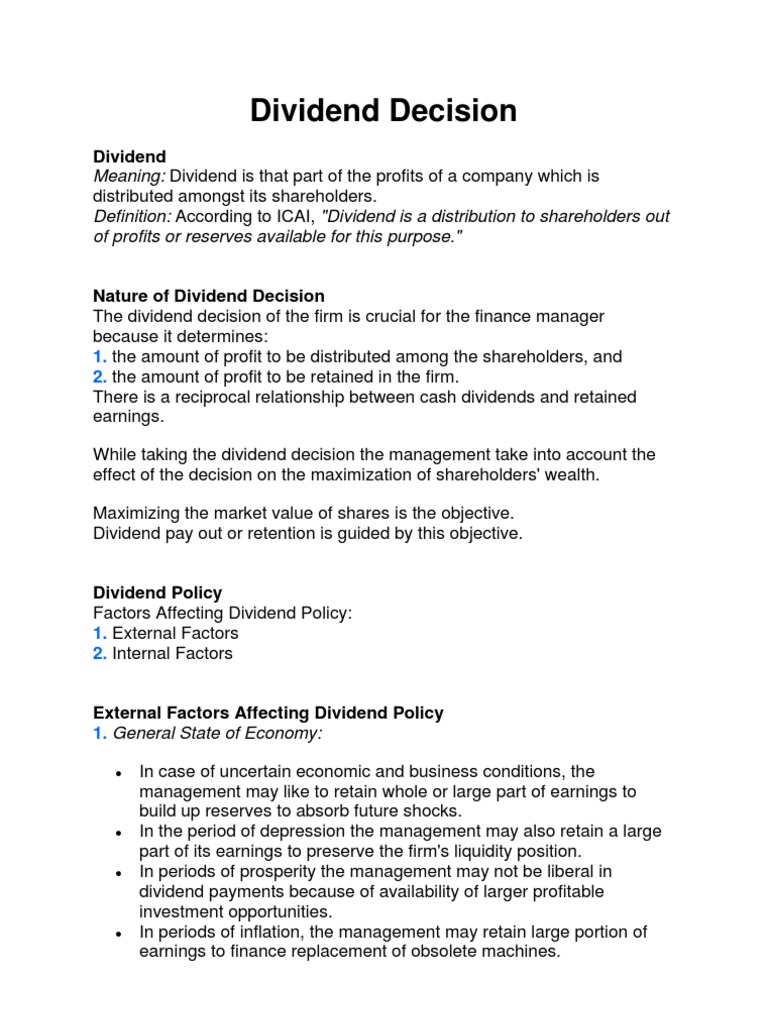 Dividend Decision | PDF | Dividend | Stocks