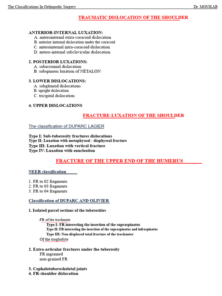 The Classifications in Orthopedics | PDF | Elbow | Shoulder