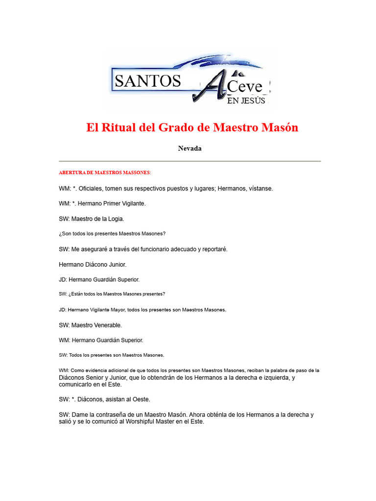 Ritual del Grado de Maestro Masón | PDF | Masonería | Oración