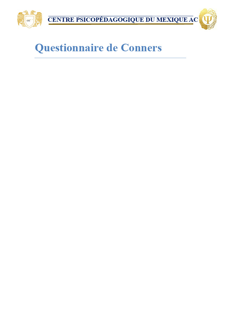 Questionnaire de Conners pour ADHD | PDF | Trouble mental | DSM-5