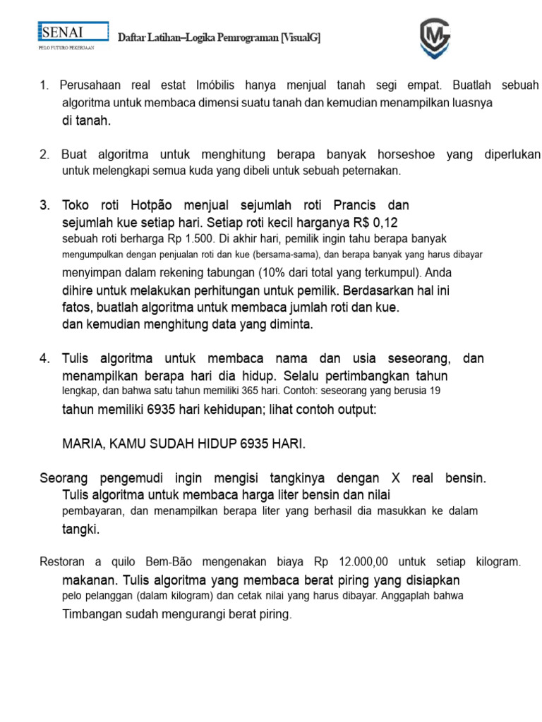 Latihan Algoritma Logika Pemrograman | PDF