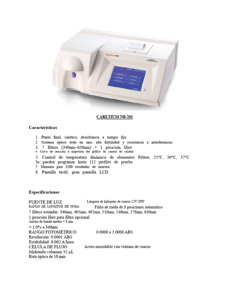 Espectrofotómetro CARETIUM NB-201 | PDF | Óptica | Ligero