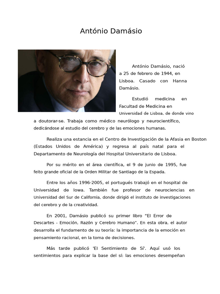 António Damásio: Emociones y Cognición | PDF | Las emociones | Mente