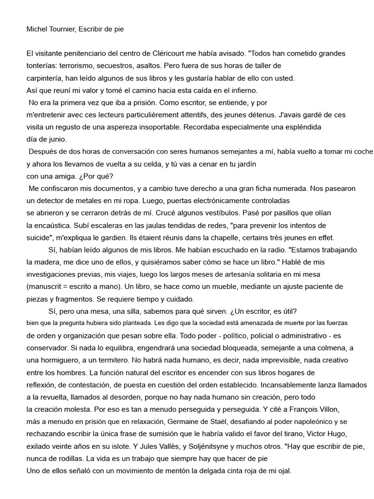 Michel Tournier, Escribir de Pie | PDF