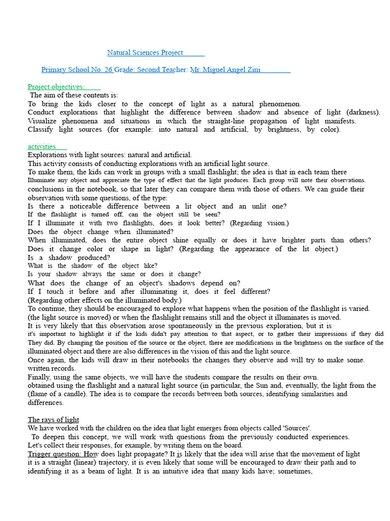 Natural Sciences Project OK | PDF | Light | Shadow