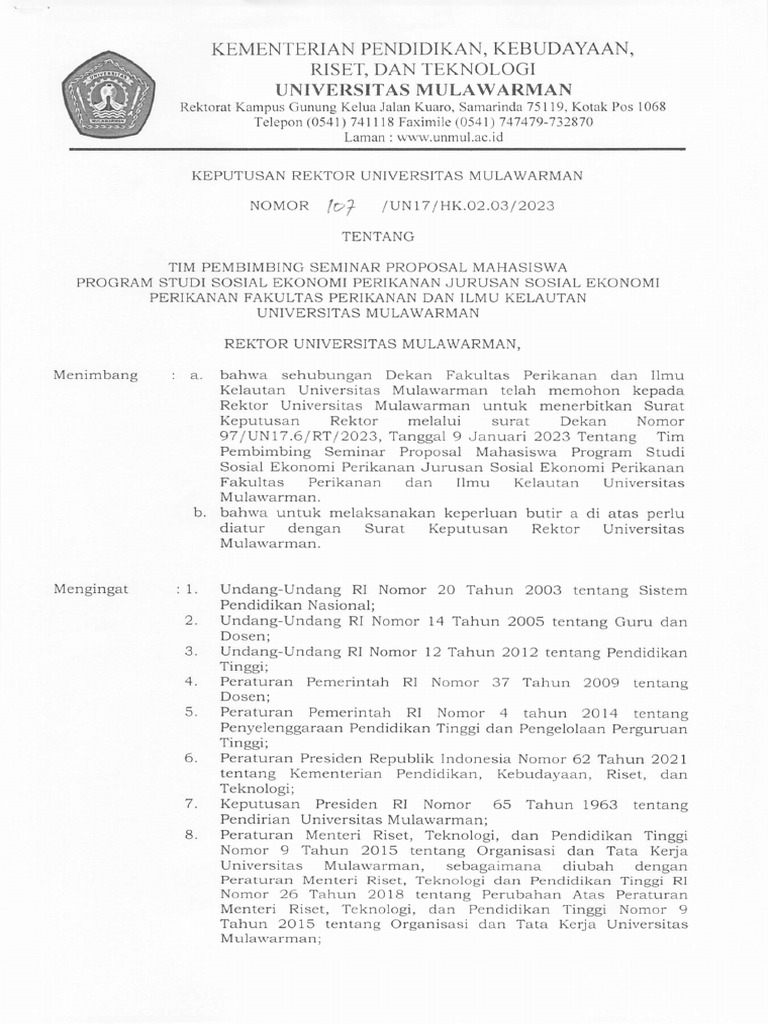 No. 107 Tim Pembimbing Seminar Proposal Ps. Sosek Jur. Sosek | PDF